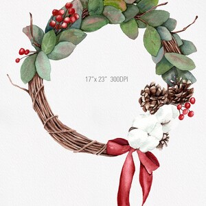 Christmas Wreath, Watercolor Clipart, Wreath Clipart, Leaf Clipart ...
