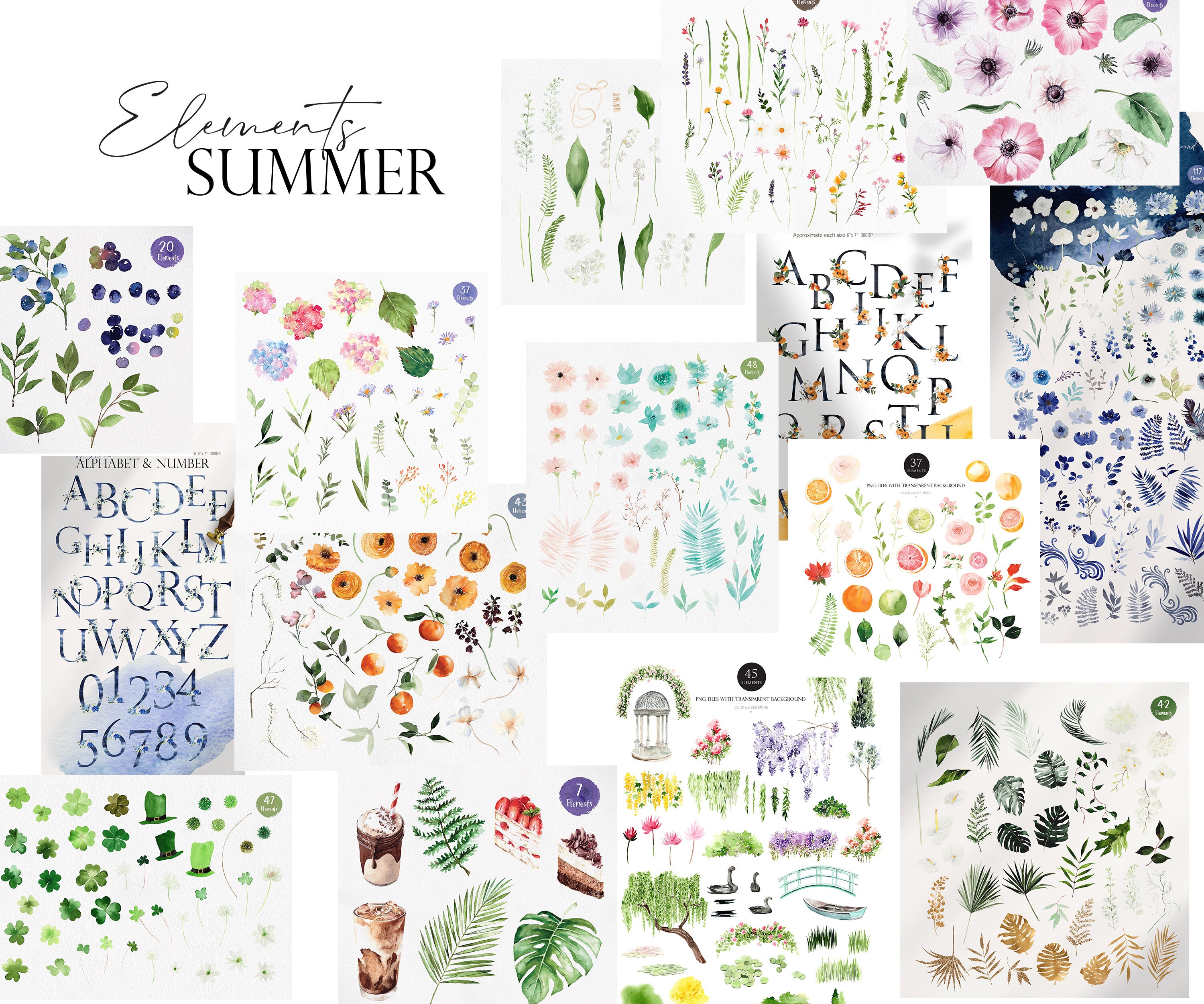 Summer Flower Bundle Watercolor Flower Bundle Flower PNG | Etsy