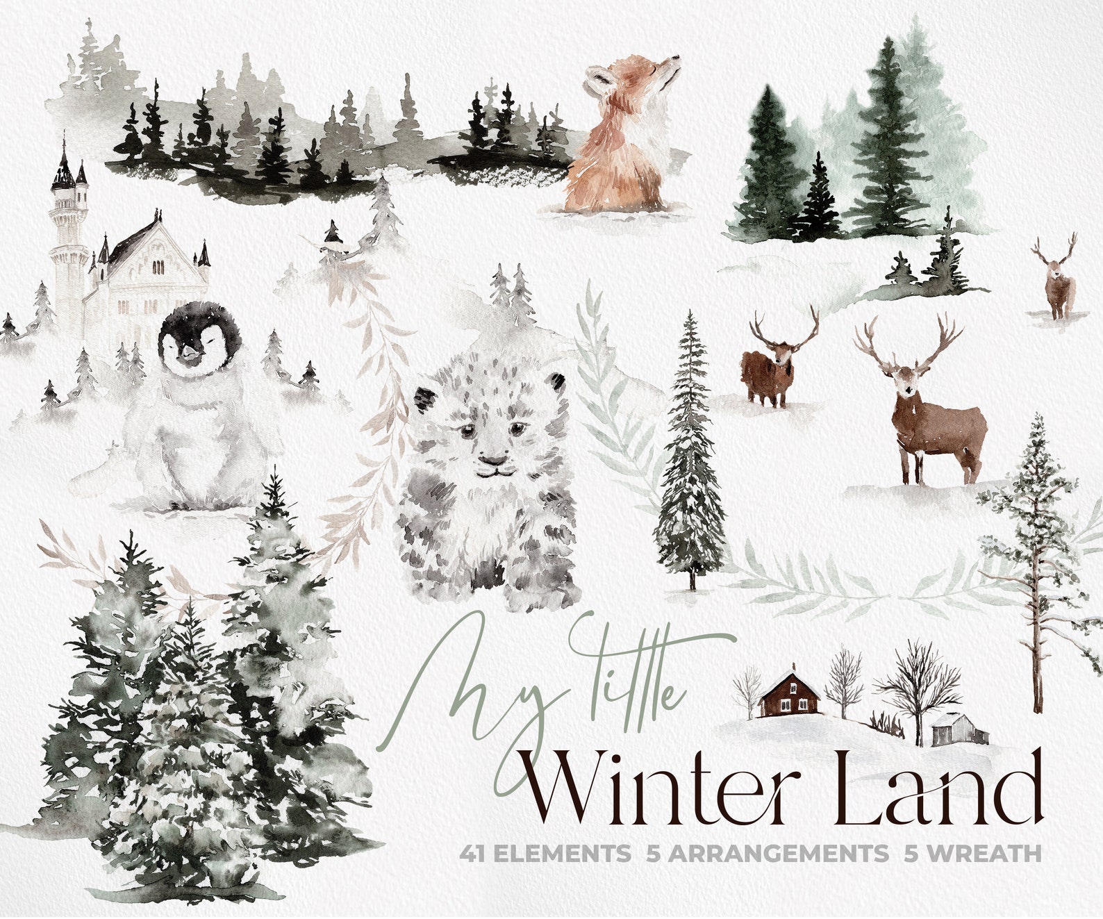 Watercolor Winter Clipart Christmas Clipart Christmas - Etsy