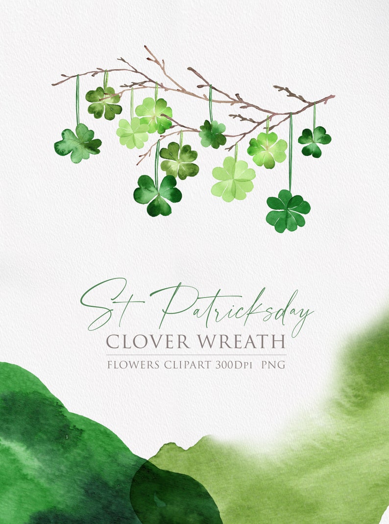 Watercolor St. Patrick's Day Clipart Clover Clipart St | Etsy