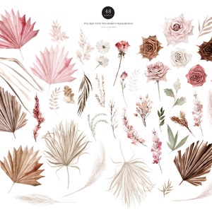 Boho Pink Flowers, Watercolor Flower, Boho Flower PNG, Bohemian Pink ...