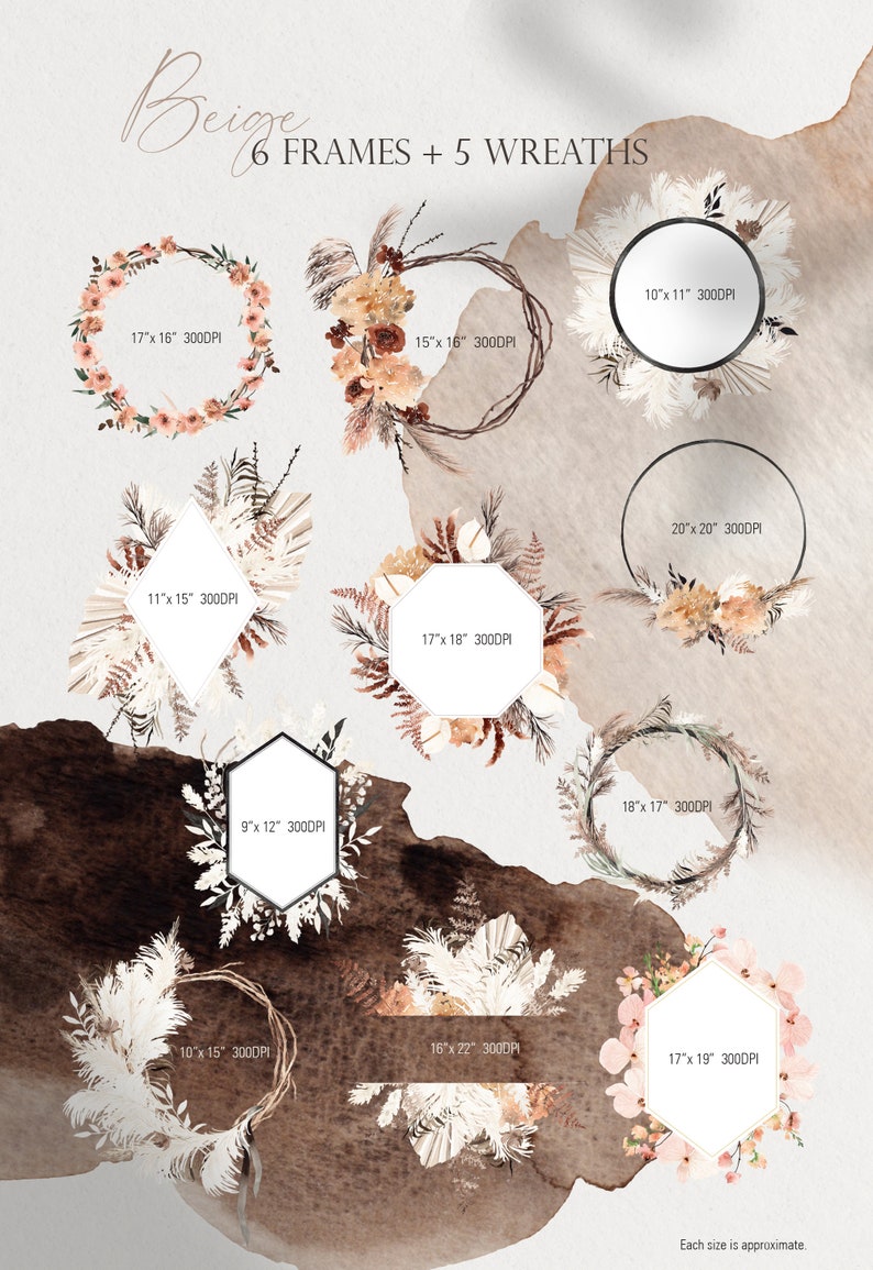 Watercolor Flower Bundle, Watercolor Beige Collection, Boho Florals ...