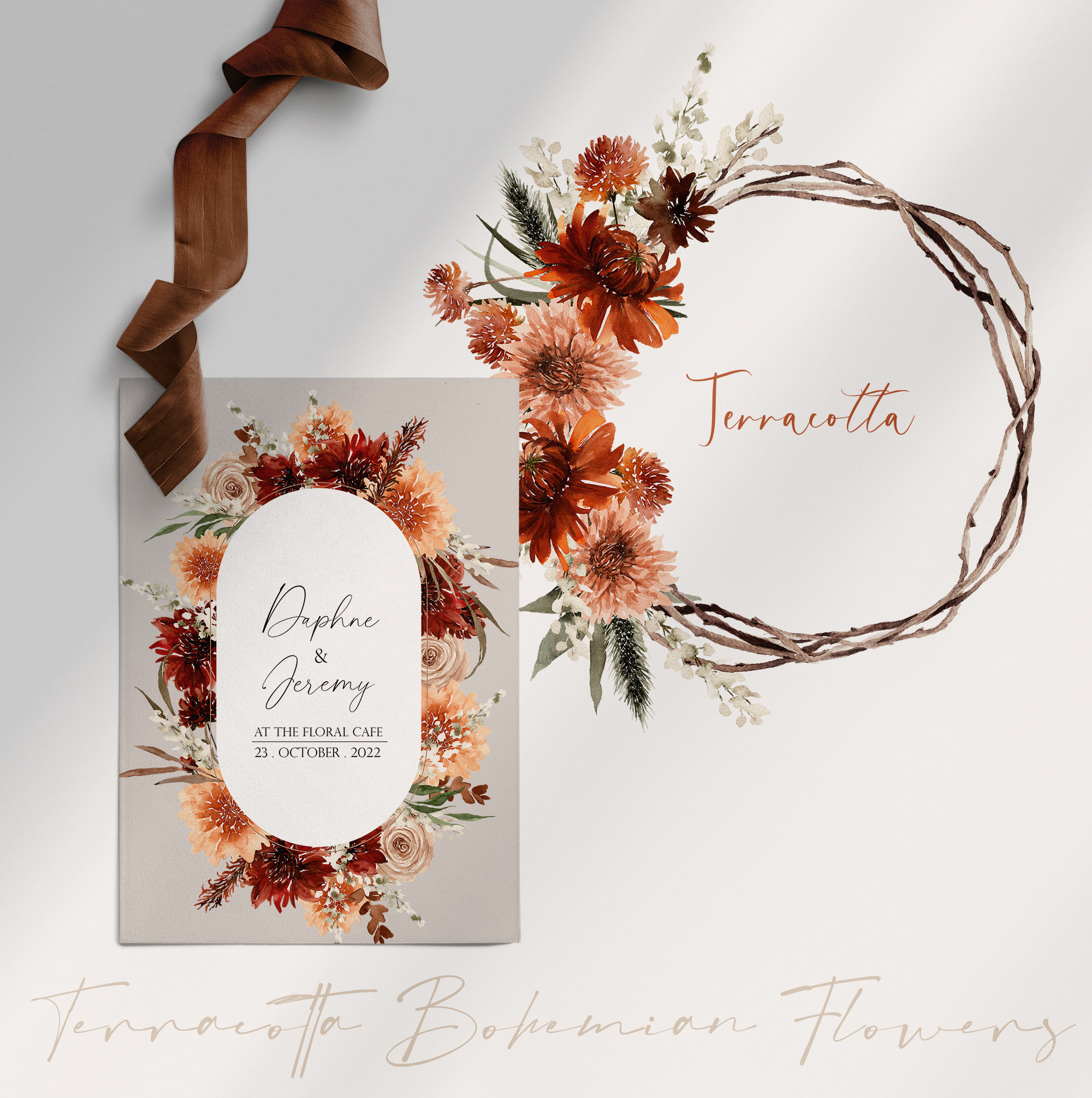 Terracotta Flower, Watercolor Flower, Autumn Flowers, Boho Flower PNG ...