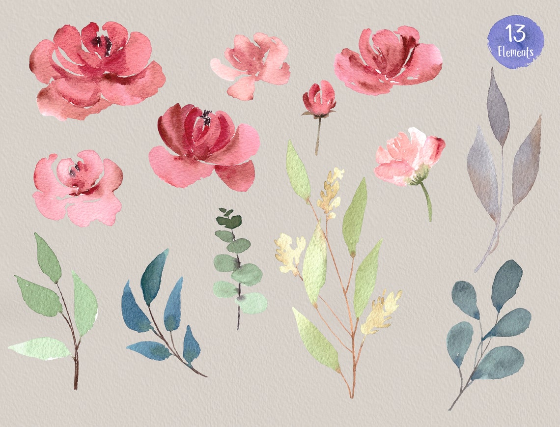 Watercolor Clipart Roses Bouquet Floral arrangements Pink | Etsy