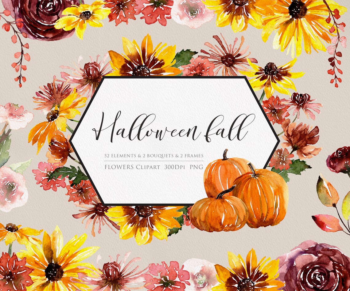 Watercolor Halloween Clipart Autumn Clipart Flower Clipart - Etsy