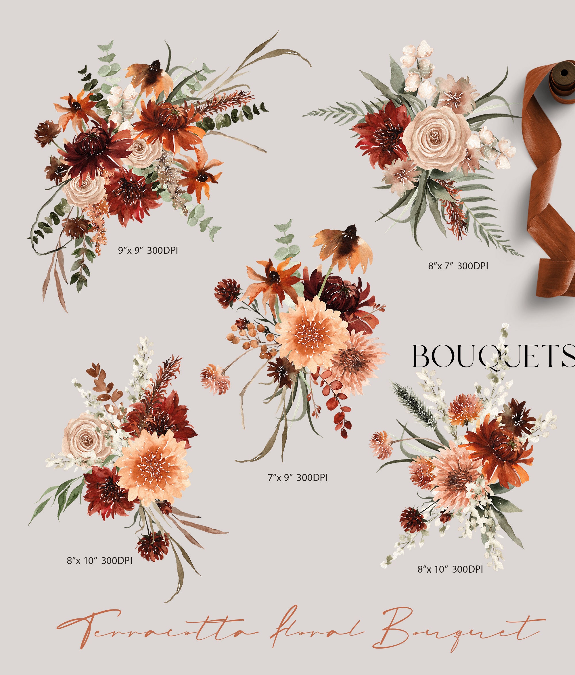 Terracotta Flower Watercolor Flower Autumn Flowers Boho - Etsy Singapore