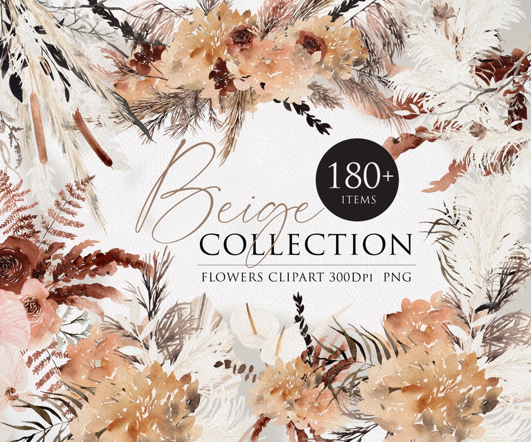 Watercolor Flower Bundle, Watercolor Beige Collection, Boho Florals ...