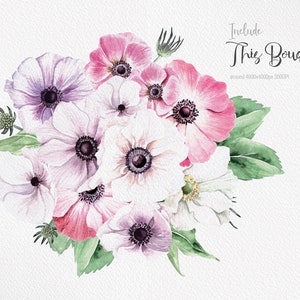 Anemone Clipart, Greenery Watercolor Bouquets, Anemone Bouquet, Floral ...