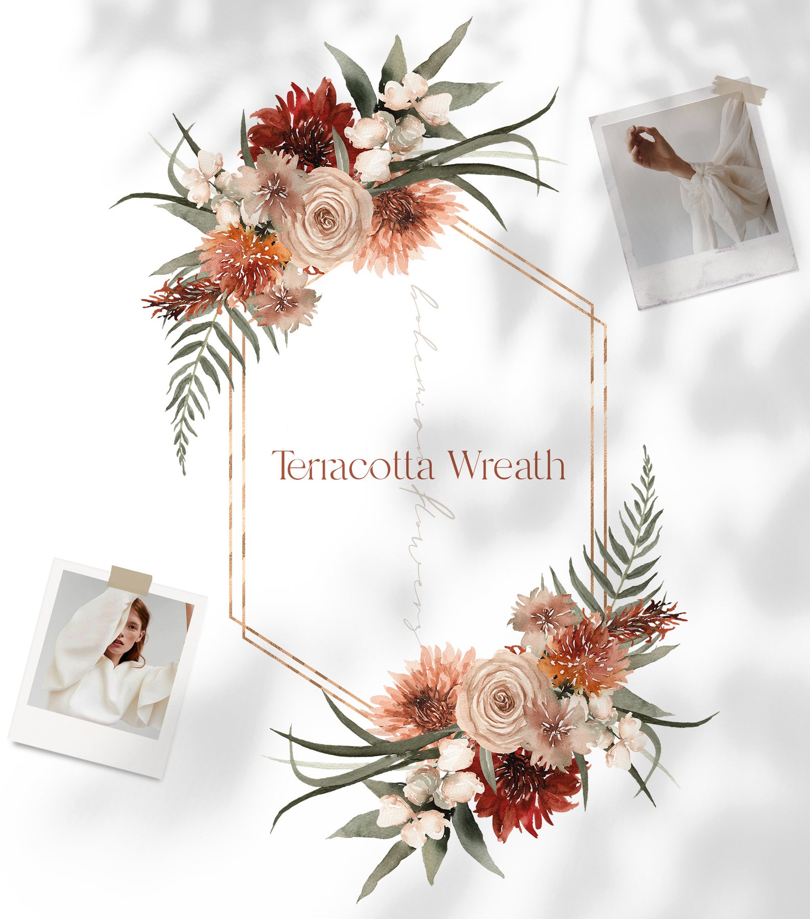 Terracotta Flower, Watercolor Flower, Autumn Flowers, Boho Flower PNG ...