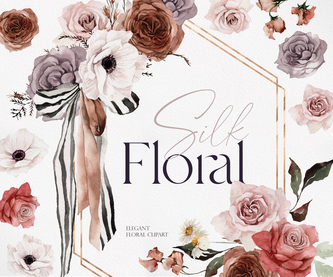 Silk Floral, Boho Flower, Watercolor Flower, Watercolor Clipart, Boho ...