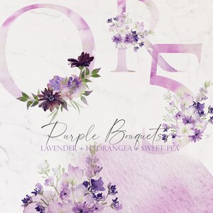 Watercolor Flower Bundle, Watercolor Purple Collection, Lavender ...