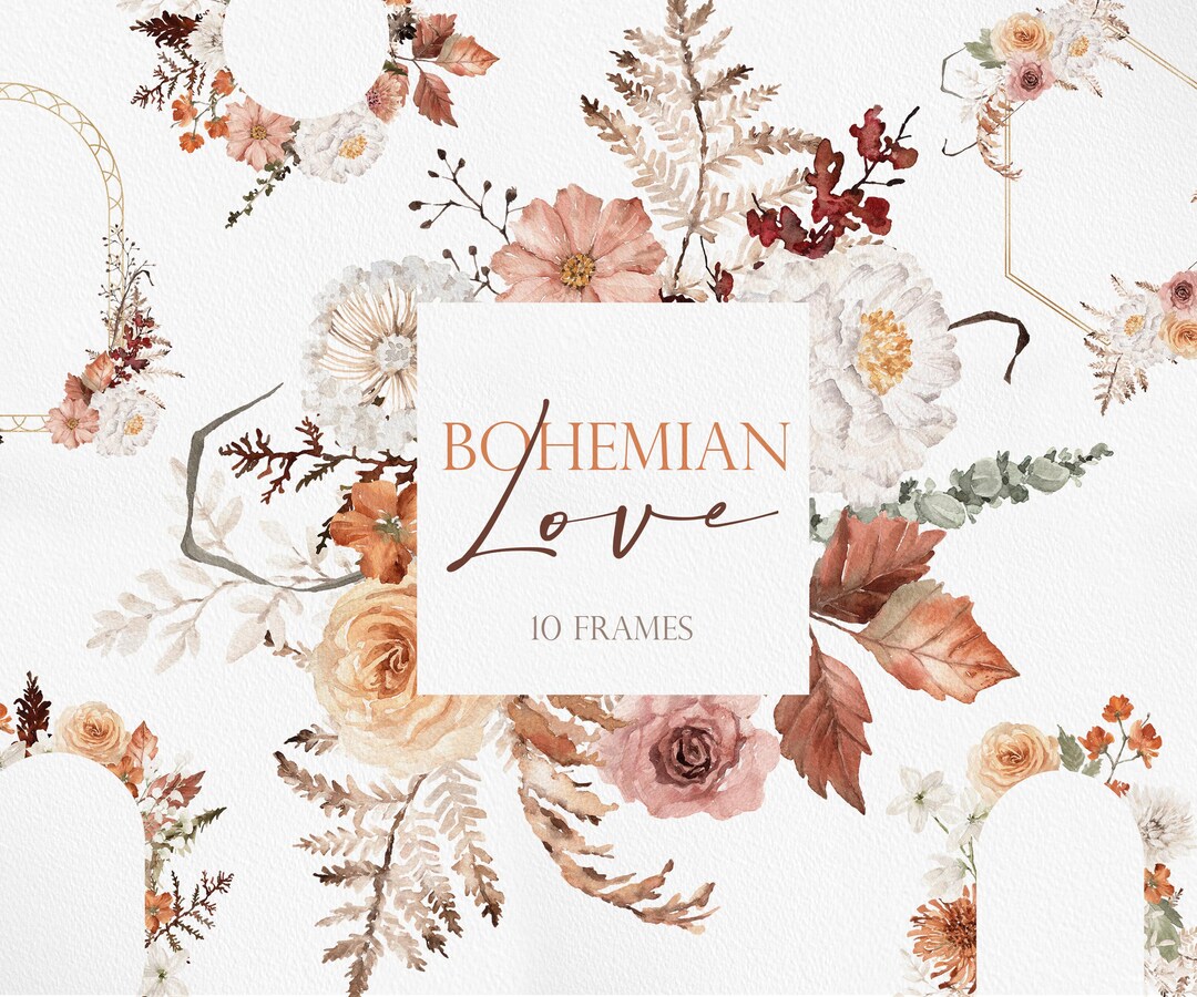 Bohemian Love, Watercolor Flower PNG, BOHO Flower Clipart, Boho ...