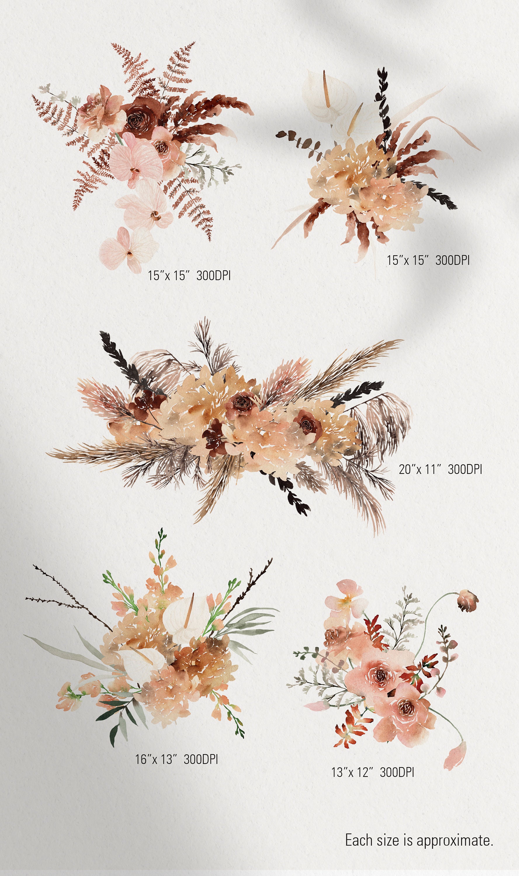 Boho Florals Flower Clipart Bohemian Floral Dried Flower - Etsy