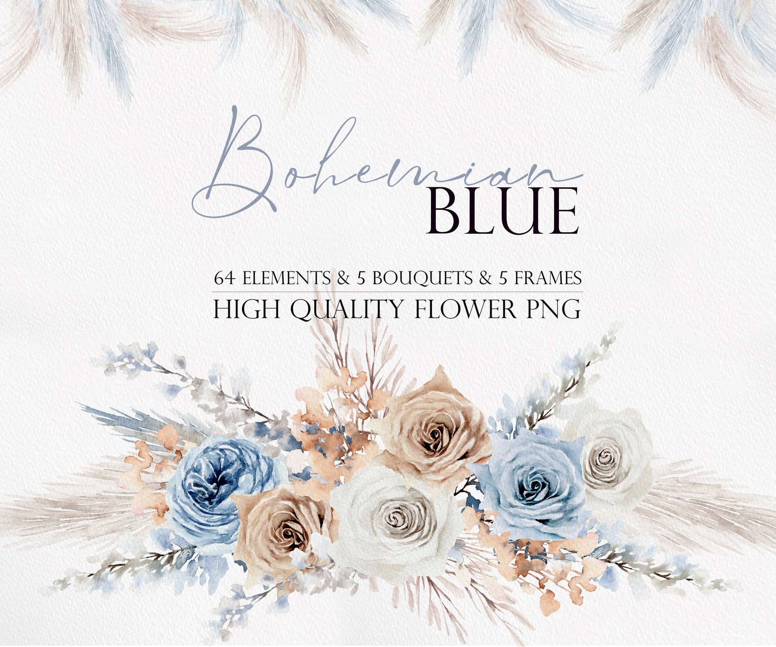 Watercolor Flower Boho Flower Boho Blue Clipart Dusty Blue - Etsy