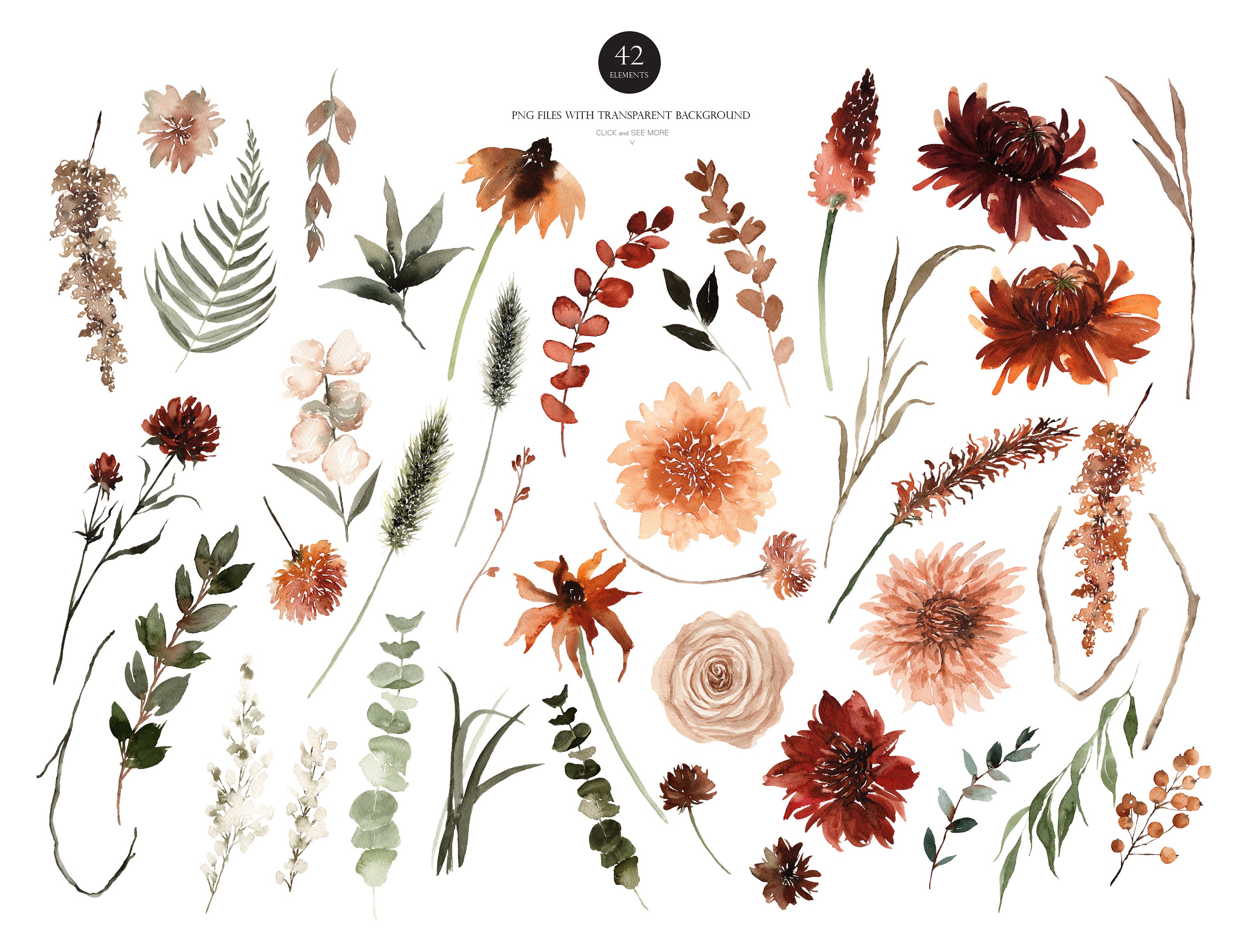 Terracotta Flower Watercolor Flower Autumn Flowers Boho - Etsy