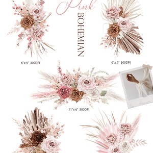 Boho Pink Flowers, Watercolor Flower, Boho Flower PNG, Bohemian Pink ...