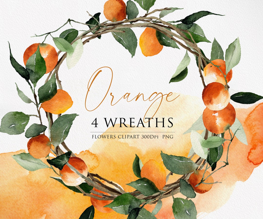 Watercolor Wreath, Orange Wreath, Watercolor Clipart, Watercolor ...