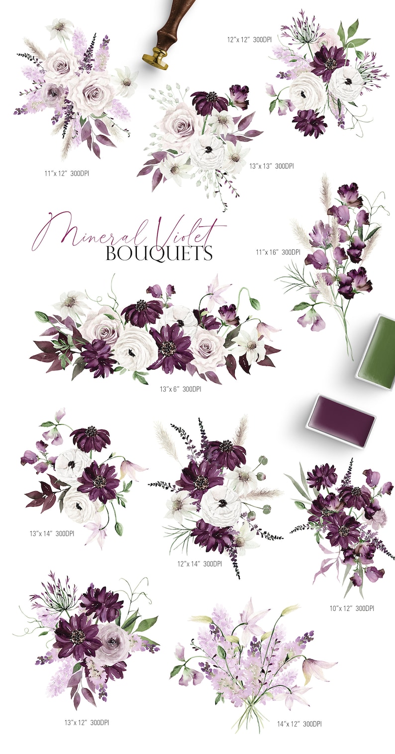 Watercolor Flower Watercolor Clipart Purple Flower Violet - Etsy