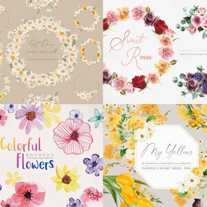 Spring Flower Bundle, Watercolor Flower Bundle, Flower PNG, Watercolor ...