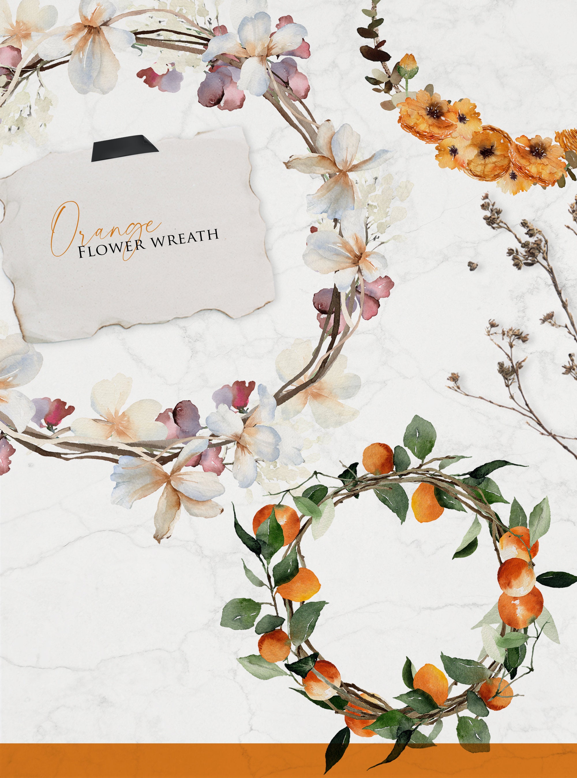 Watercolor Wreath, Orange Wreath, Watercolor Clipart, Watercolor ...