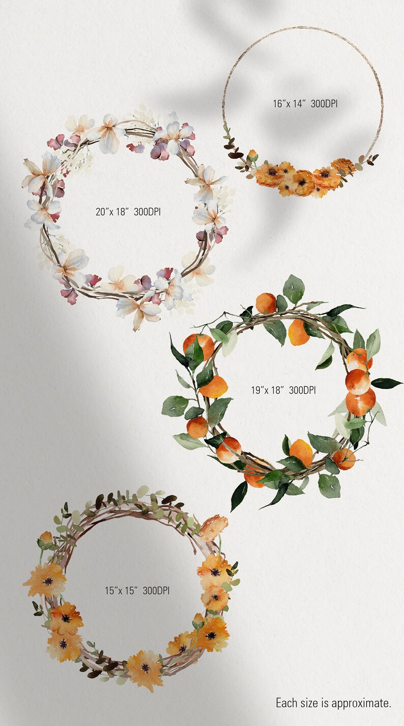 Watercolor Wreath, Orange Wreath, Watercolor Clipart, Watercolor ...
