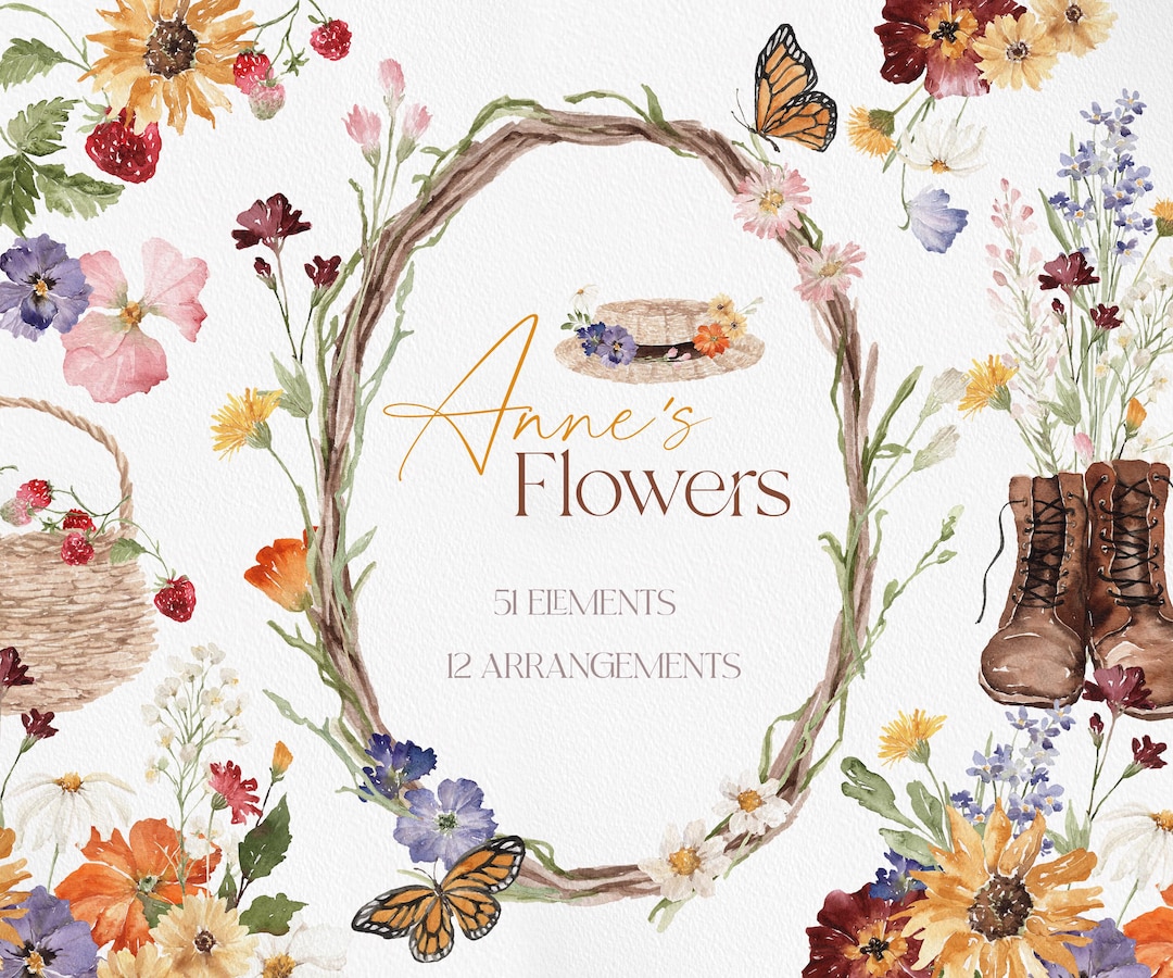 Anne's Flowers, Watercolor Wildflower, Wildflower Clipart, Flower ...