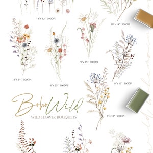 Boho Wild Flowers, Watercolor Wild Flower, Wild Flower PNG, Watercolor ...