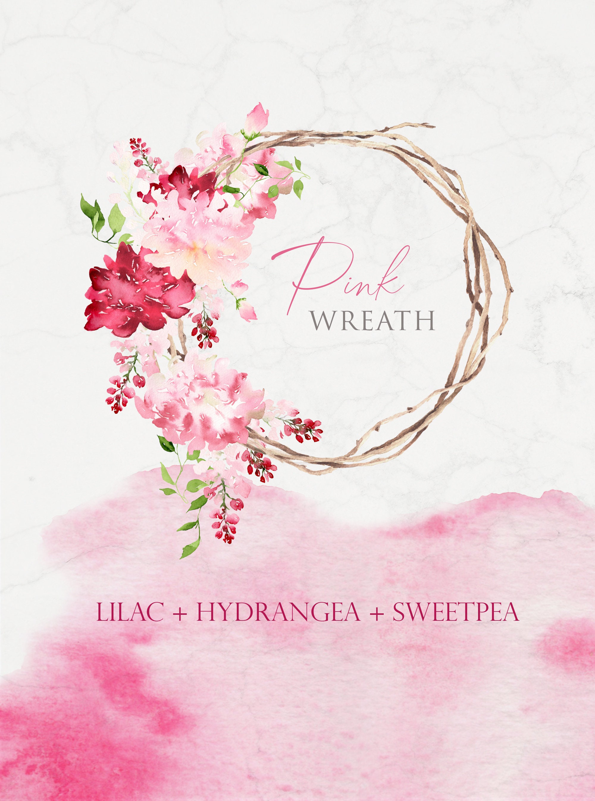 Watercolor Clipart Pink Wreath Floral Arrangements Wedding - Etsy