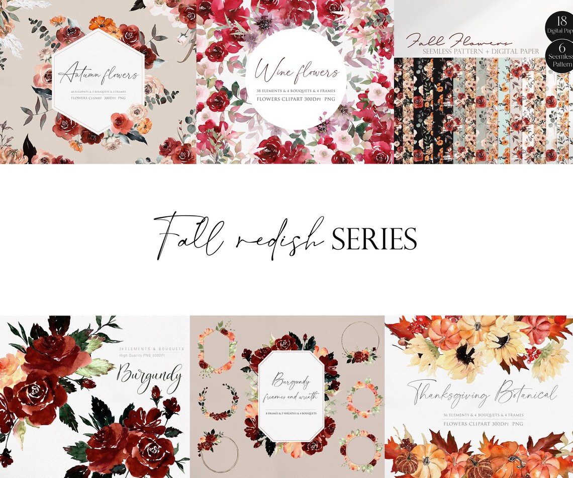 Autumn Flower Bundle Watercolor Flower Bundle Flower PNG - Etsy
