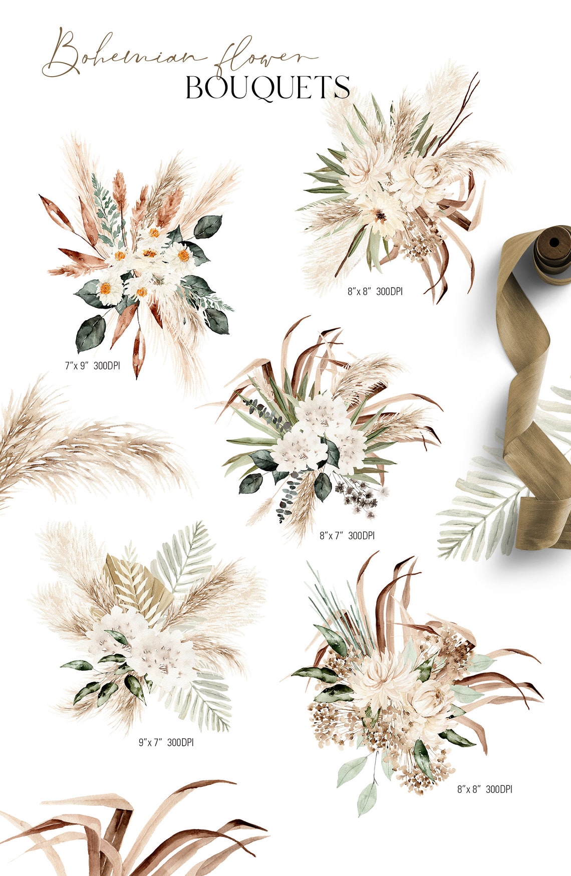 Acuarela flor png Clipart de flor Boho Flor boho Clipart de | Etsy México