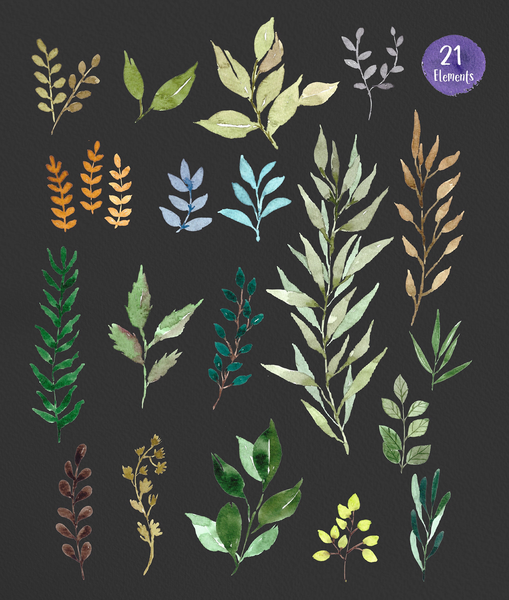 Watercolor Greenery Clipart Leaf Clipart Watercolor Leaves - Etsy