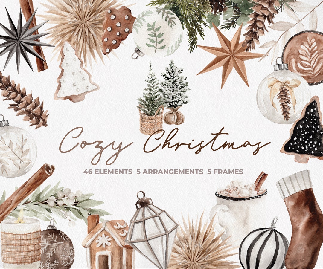 Cozy Christmas Clipart, Ornaments Clipart, Christmas Clipart, Boho ...