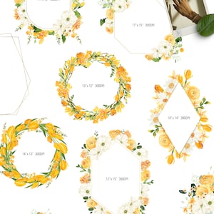 Flower Clipart, Watercolor Flower, Yellow Wreath, Yellow Flower ...