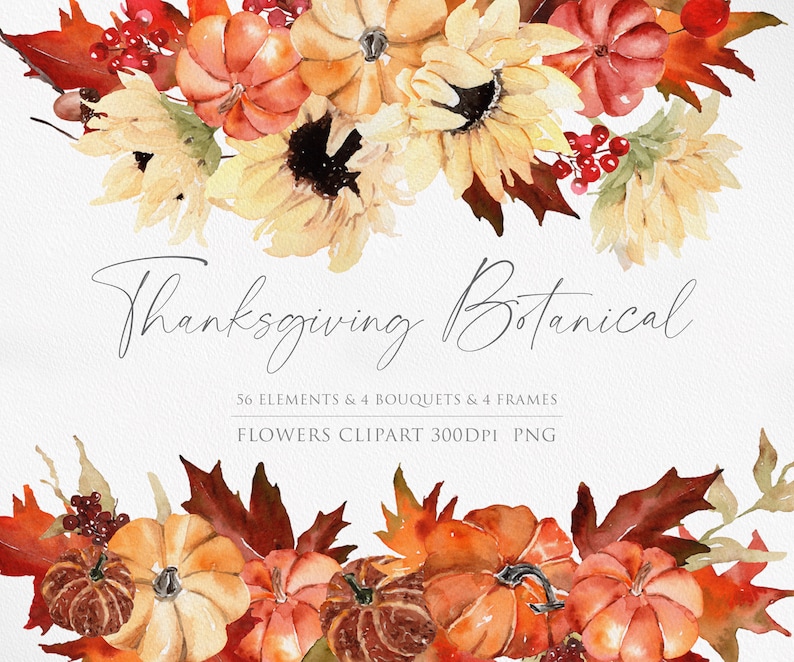 Watercolor Thanksgiving Clipart Autumn Botanical Watercolor - Etsy