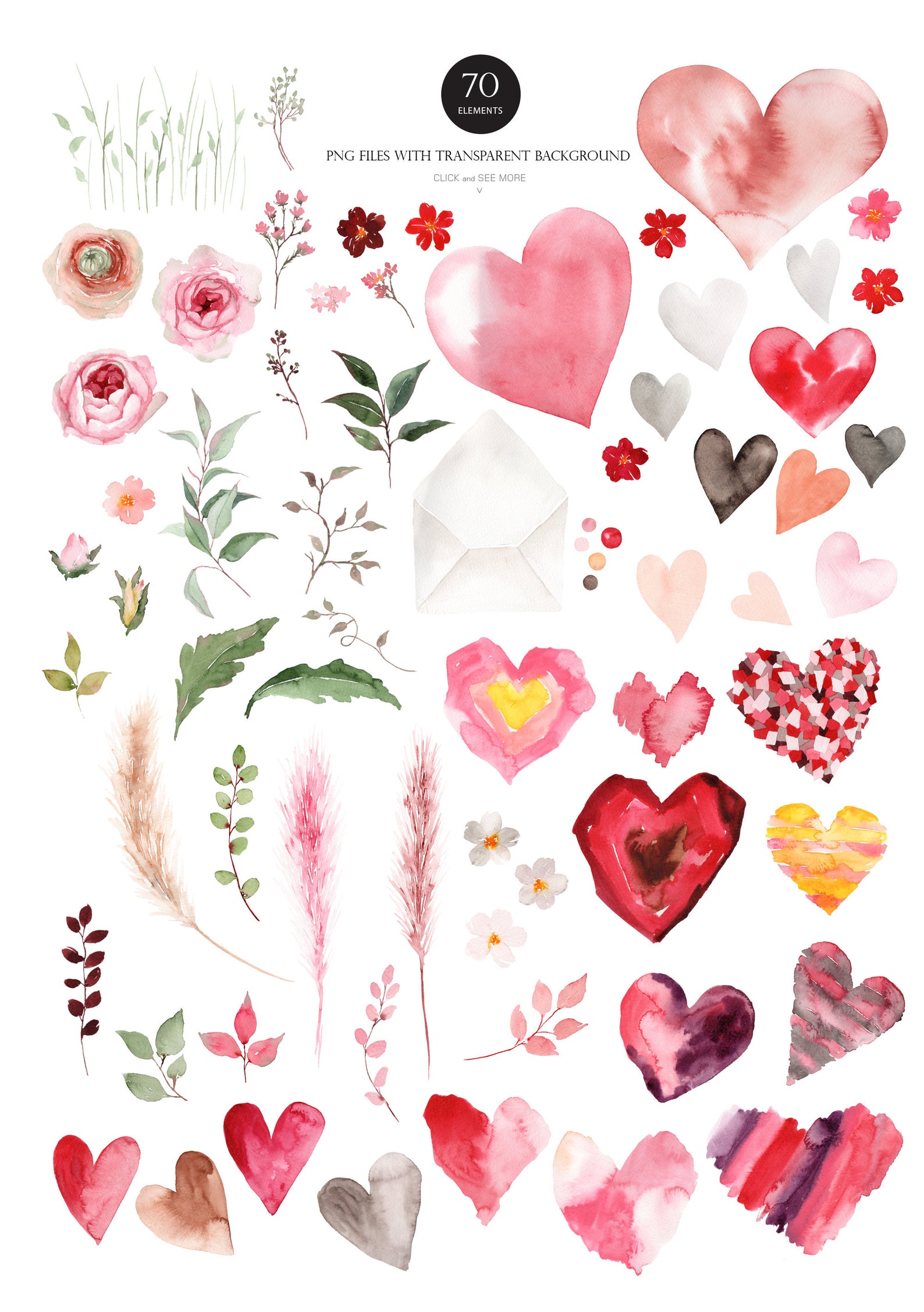 Valentine Day Clipart Watercolor Valentine Valentine Heart | Etsy