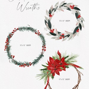 Christmas Wreath, Watercolor Clipart, Wreath Clipart, Leaf Clipart ...