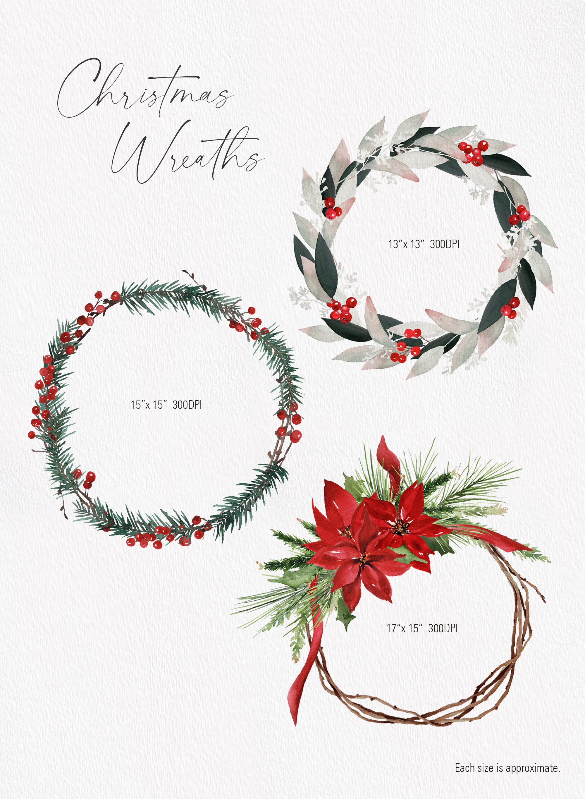 Christmas Wreath, Watercolor Clipart, Wreath Clipart, Leaf Clipart ...