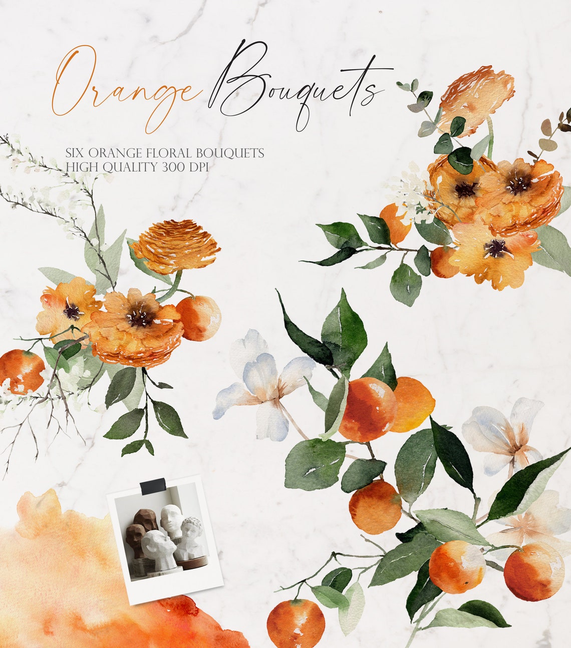 Watercolor Arrangement Orange Bouquets Watercolor Clipart | Etsy