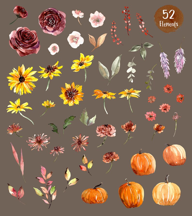 Watercolor Halloween Clipart Autumn Clipart Flower Clipart - Etsy