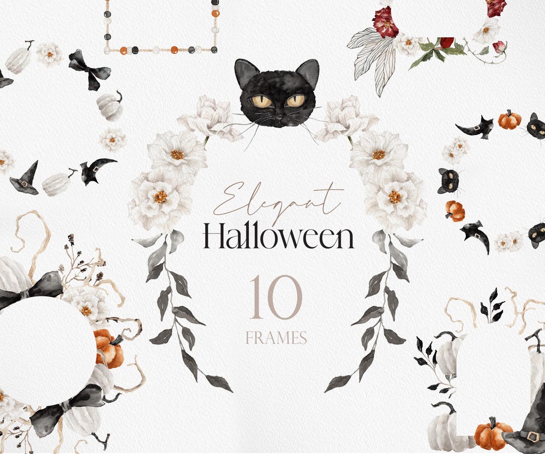 ELEGANT HALLOWEEN, Watercolor Halloween Clipart, Halloween Clipart ...