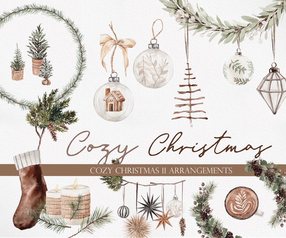 Cozy Christmas Clipart, Ornaments Clipart, Christmas Clipart, Boho ...