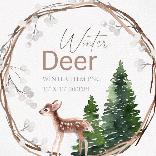 Watercolor Winter Clipart Deer Clipart Baby Deer Christmas - Etsy
