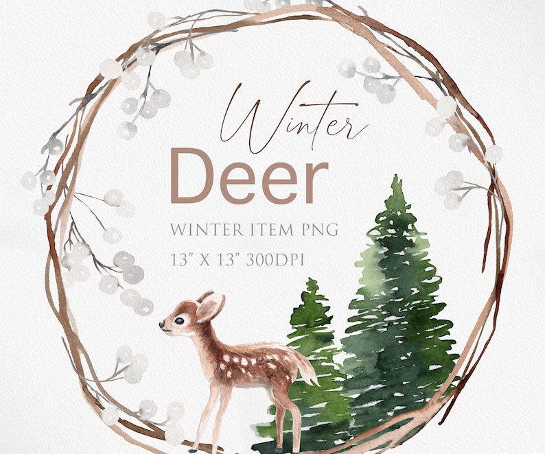 Watercolor Winter Clipart Deer Clipart Baby Deer Christmas - Etsy
