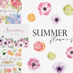 Summer Flower Bundle, Watercolor Flower Bundle, Flower PNG, Watercolor ...