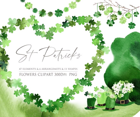 Watercolor St. Patrick's Day Clipart Clover Clipart St - Etsy