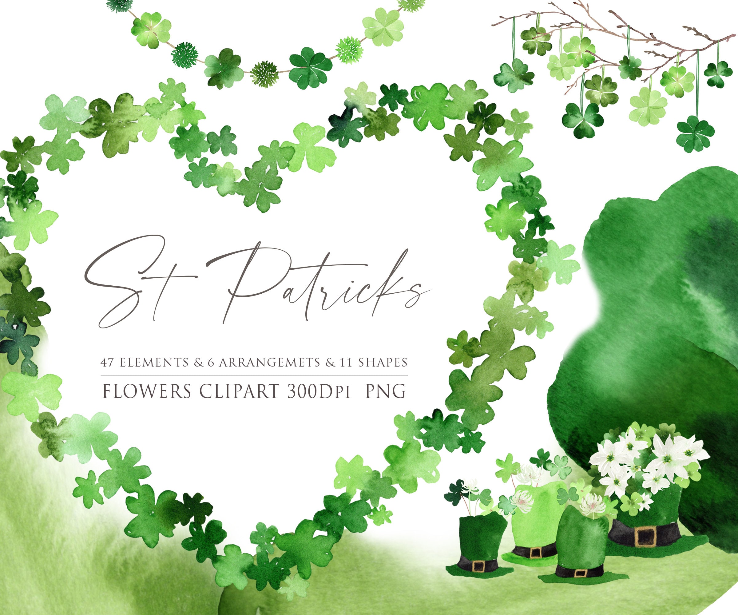 Watercolor St. Patrick's Day Clipart Clover clipart St | Etsy