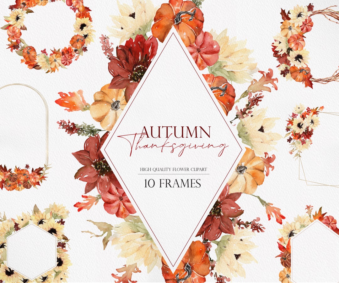 Watercolor Thanksgiving Clipart, Autumn Flower, Watercolor Flower ...