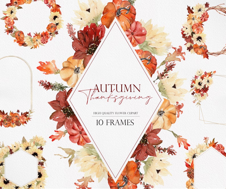 Watercolor Thanksgiving Clipart, Autumn Flower, Watercolor Flower ...