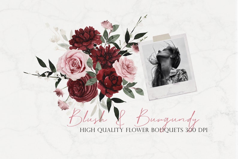 Watercolor Blush Flower Blush Burgundy Flowers Watercolor - Etsy