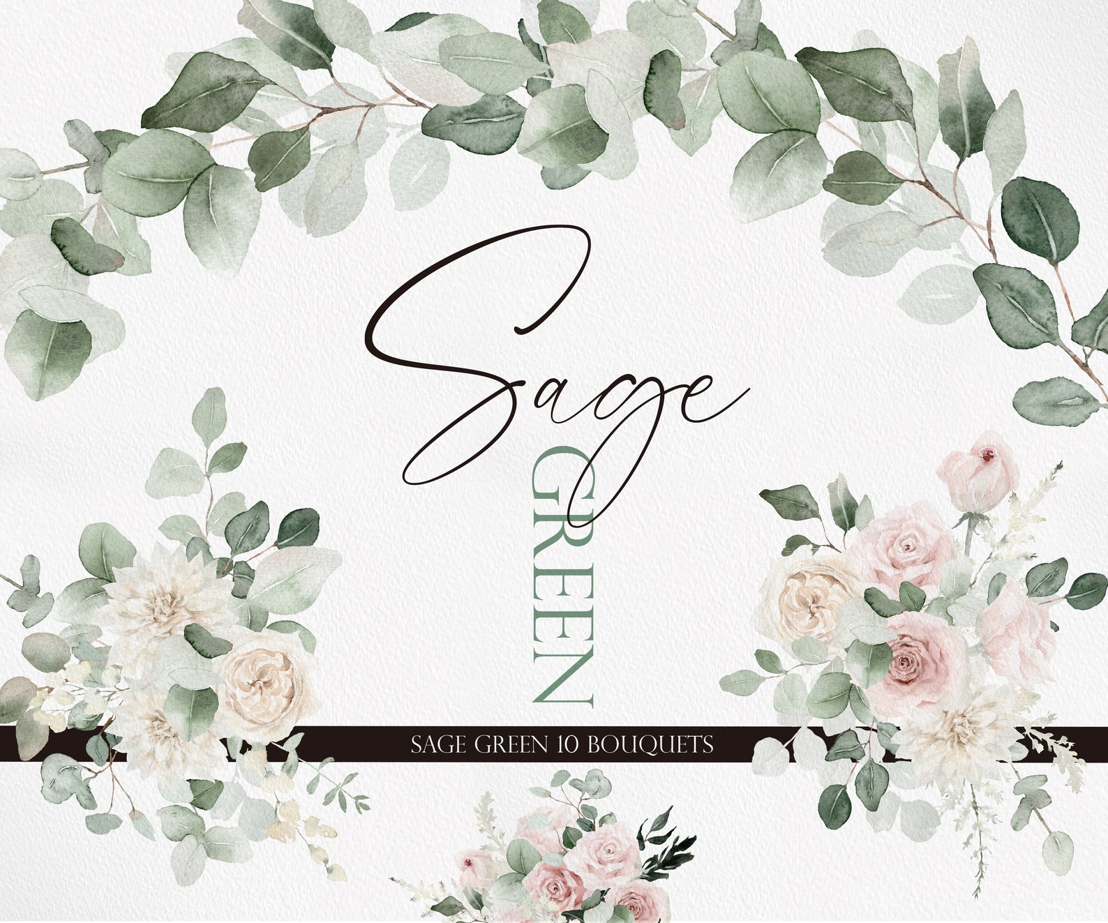 Sage Green Flower, Watercolor Botanical Art, Watercolor Leaf, Wedding ...